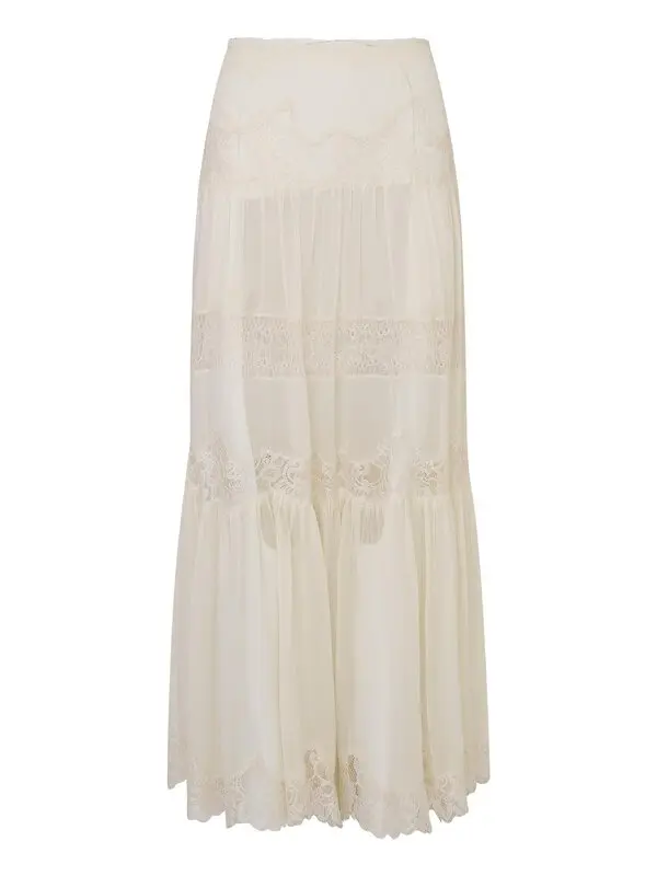 LoveShackFancy Aureline Silk Midi Skirt - Ivory