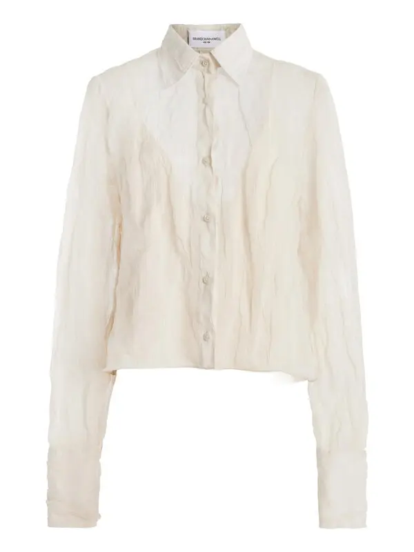 Brandon Maxwell The Billie Shrunken Metallic Organza Shirt - Off-white