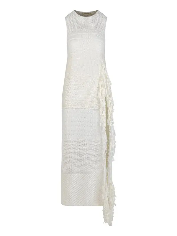 HEIRLOME Selena Fringed Knit Silk Maxi Tunic Dress - Ivory