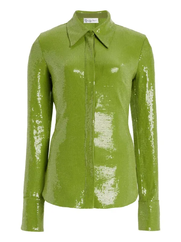 Oscar De La Renta Sequined Jersey Shirt - Green