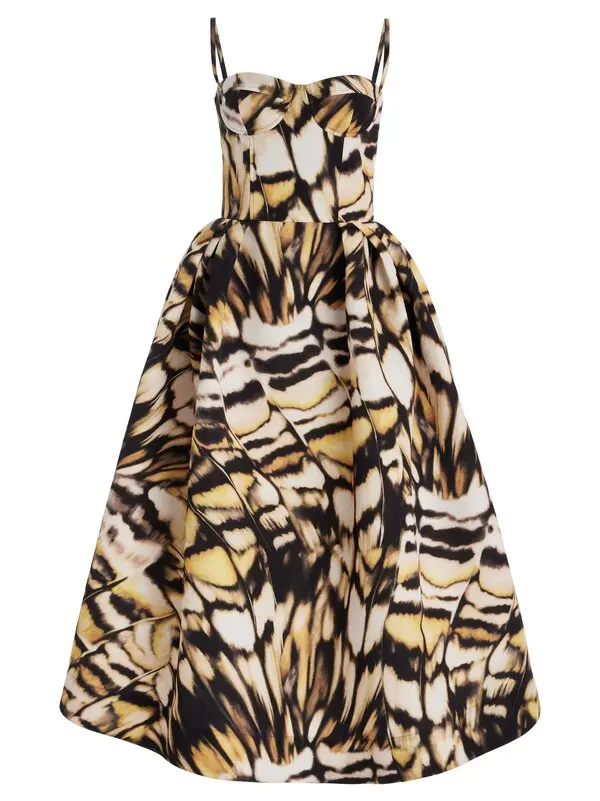Oscar De La Renta Faille Bustier Midi Dress - Print