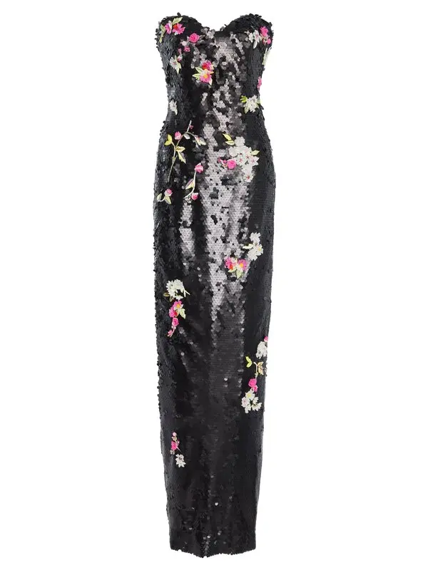 Monique Lhuillier Sequined Column Gown - Black