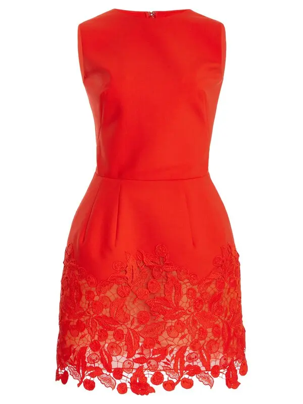 Oscar De La Renta Floral Guipure Mini Dress - Red
