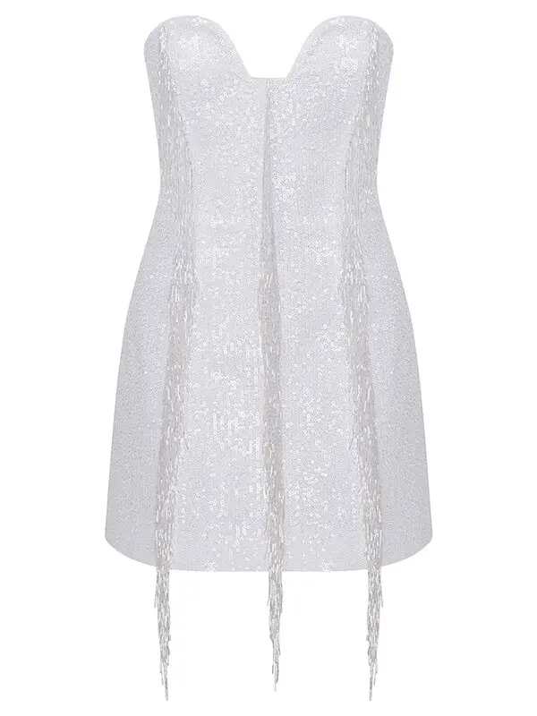 Ila Elodie Beaded Fringed Mini Dress - White