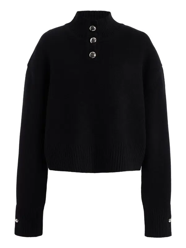 Brandon Maxwell The Rowe Cropped Cashmere Henley Sweater - Black