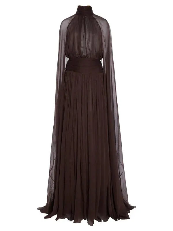 Oscar De La Renta Crinkled Silk Chiffon Caftan - Brown