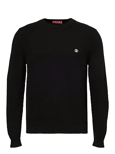 Gucci Logo-embroidered Wool And Cashmere Jumper - Black Mix