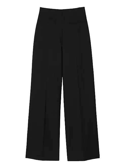 Sandro Wide-leg Mid-rise Wool-blend Trousers - Noir / Gris