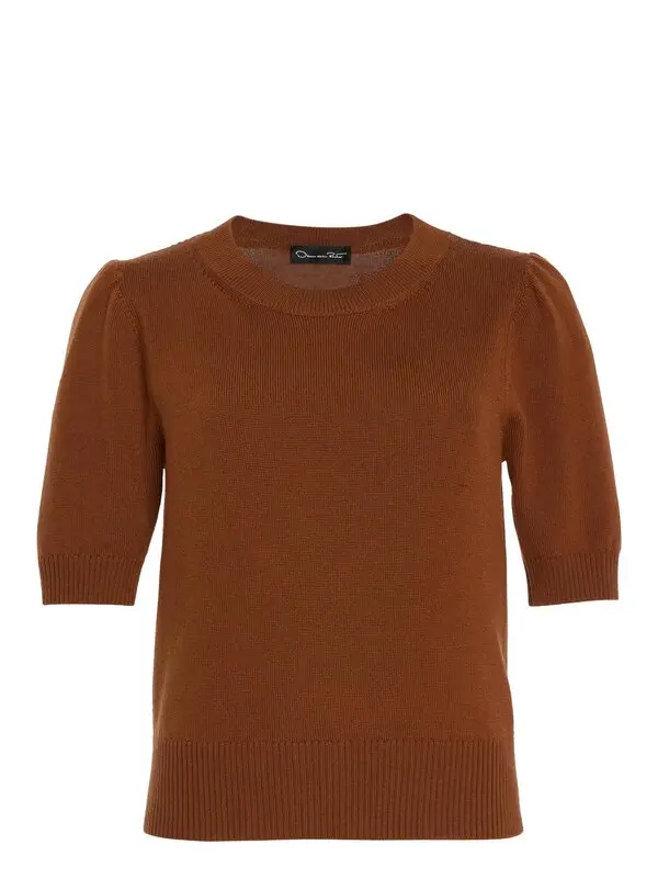 Oscar De La Renta Wool Half-sleeve Top - Brown