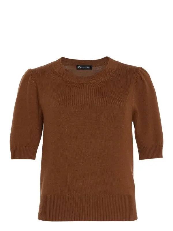 Oscar De La Renta Wool Half-sleeve Top - Brown