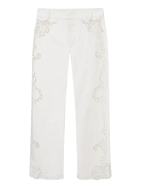LoveShackFancy Maia Embroidered Cotton Pants - White