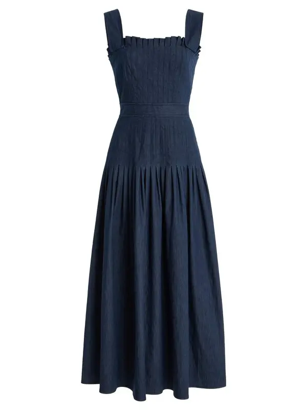 Carolina Herrera Pleated Cotton Chambray Twill Midi Dress - Navy