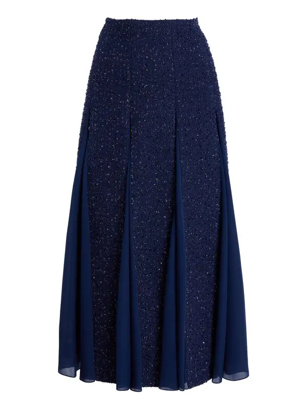 Carolina Herrera Embellished Tweed Midi Skirt - Navy