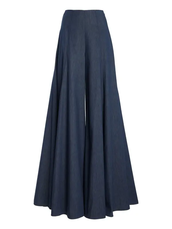 Carolina Herrera Cotton Chambray Palazzo Pants - Navy