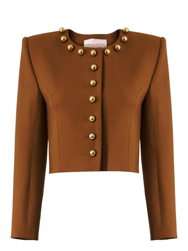 Carolina Herrera Cropped Wool Jacket - Brown