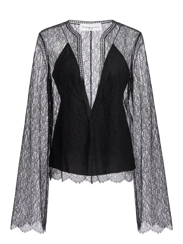 Brandon Maxwell Eloise Chantilly Lace Top - Black
