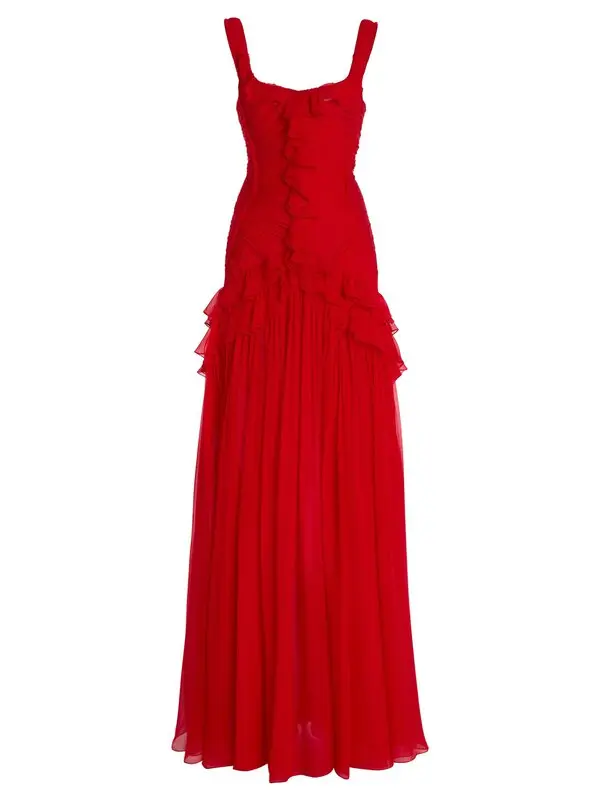 Carolina Herrera Ruffled Silk-chiffon Gown - Red