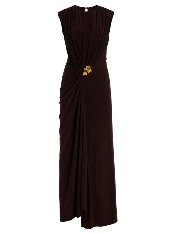 Brandon Maxwell The Serena Draped Jersey Maxi Dress - Brown