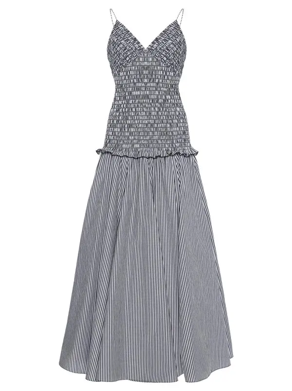 Brandon Maxwell The Josie Smocked Pima Cotton Midi Dress - Black,white