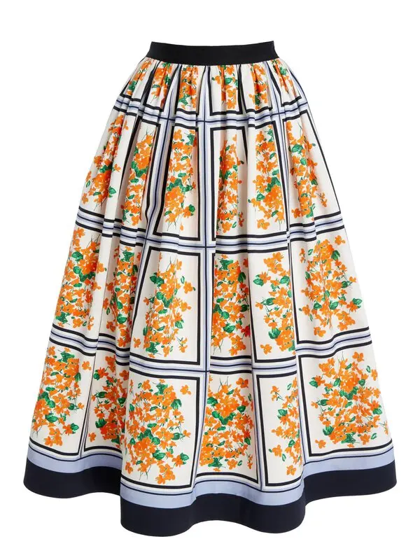 Carolina Herrera Cotton Faille Midi Skirt - Multi