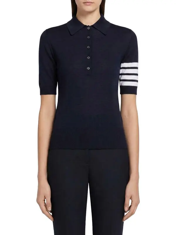 Thom Browne Polo Shirt With Striped Sleeves - Blue
