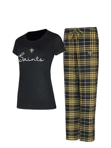 CONCEPTS SPORT New Orleans Saints Sleep Set: Vector T-shirt & Plaid Flannel Pants - Black