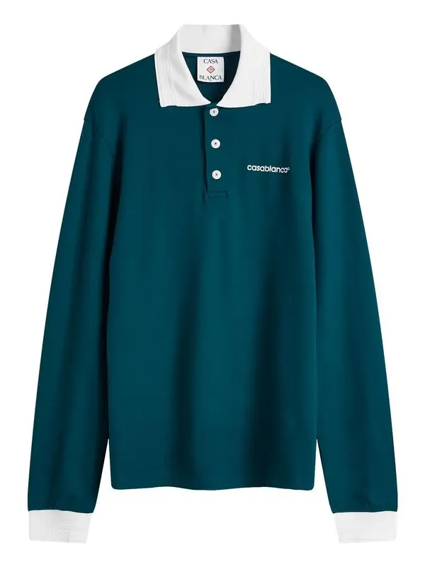 Casablanca Logo Long Sleeve Polo Shirt - Green