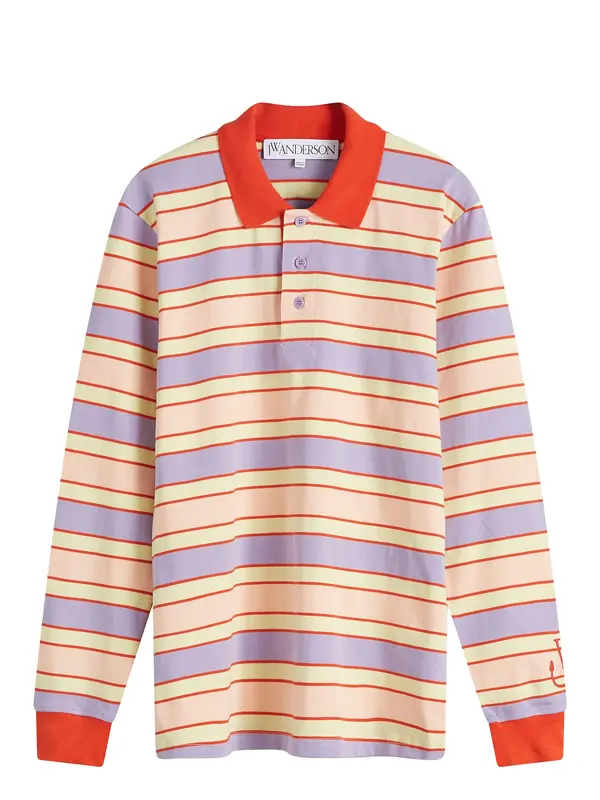 JW Anderson Striped Contrast Trim Long Sleeve Polo Top - Pink/multi