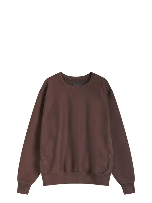 LES TIEN Heavyweight Crop Crew Sweat - Washed Brown Fig
