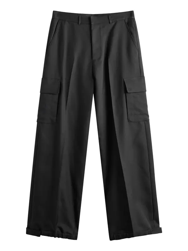 Off-White Embroidered Drill Cotton Cargo Pants - Black