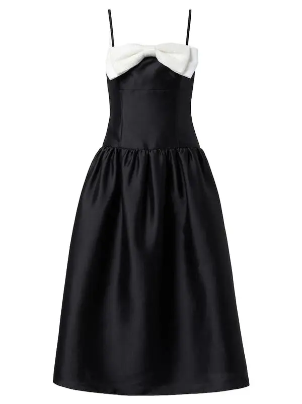 SELF-PORTRAIT Bow-detail Taffeta Midi Dress - Black