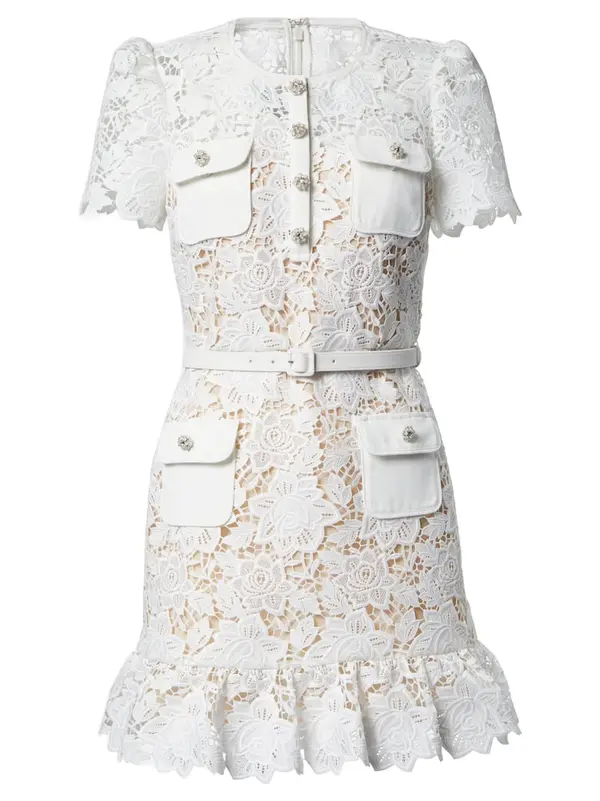 SELF-PORTRAIT Floral Lace Minidress - White