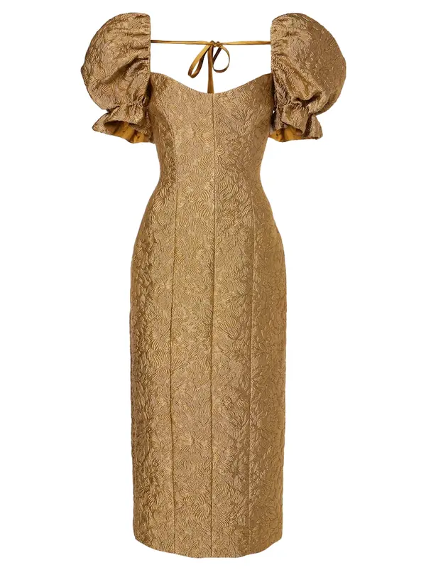 MARKARIAN Farrah Floral Brocade Midi Dress - Gold