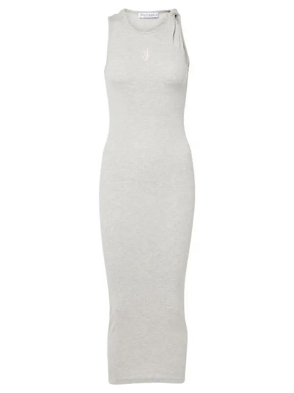 JW Anderson Logo Embroidered Cotton Maxi Dress - Grey