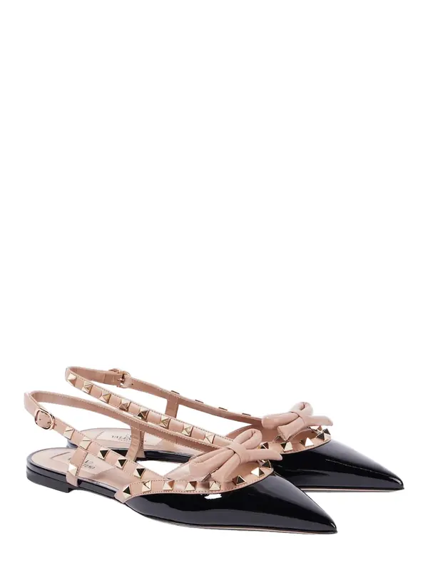 Valentino Garavani Rockstud Bow Slingback Flats - Black