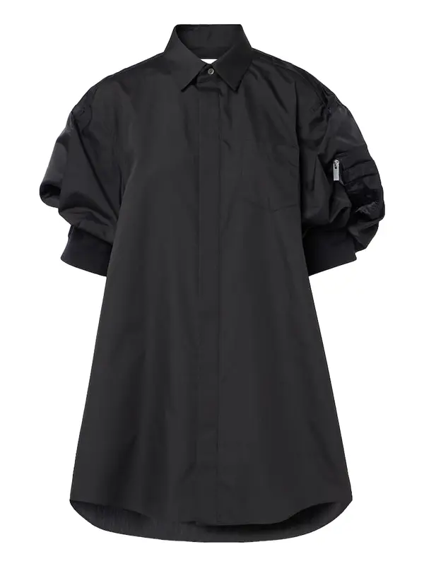Sacai Poplin And Technical Twill Shirt Dress - Black