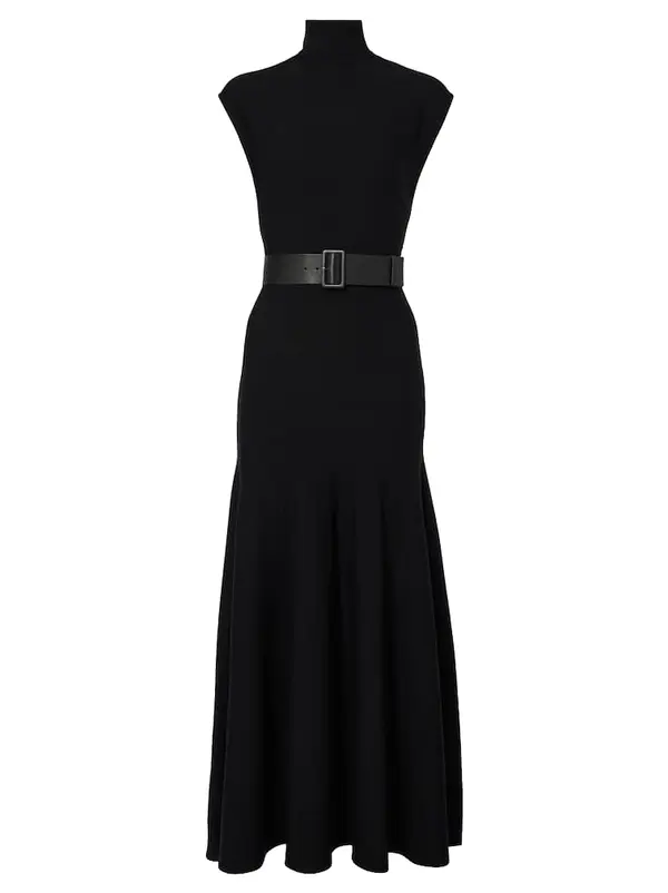 Alaïa Belted Wool-blend Midi Dress - Black