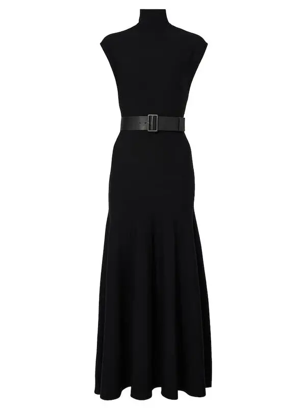 Alaïa Belted Wool-blend Midi Dress - Black