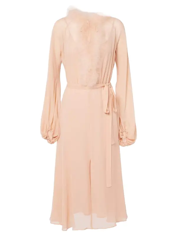 Blumarine Georg Feather-trimmed Midi Dress - Pink