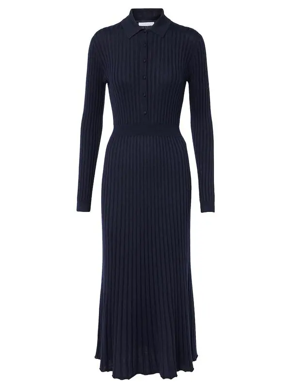 Gabriela Hearst Ardor Ribbed-knit Cashmere And Silk Polo Dress - Blue