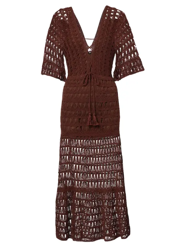 Anna Kosturova Marissa Crochet Midi Dress - Brown