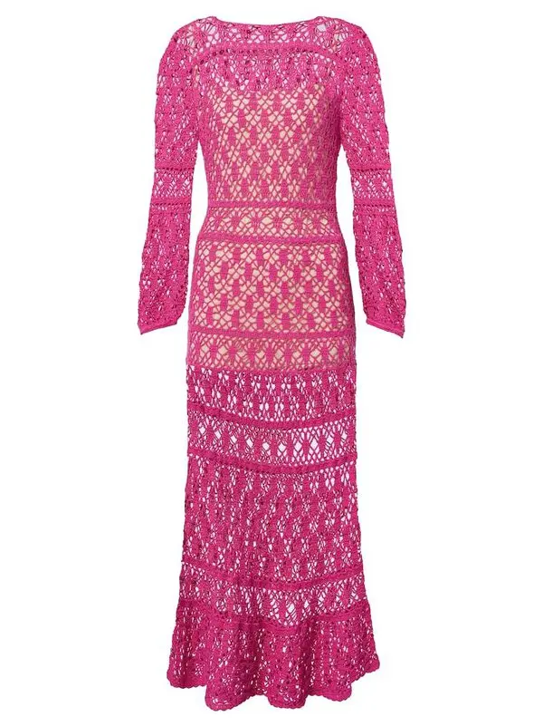 Anna Kosturova Jennifer Cotton Crochet Maxi Dress - Pink
