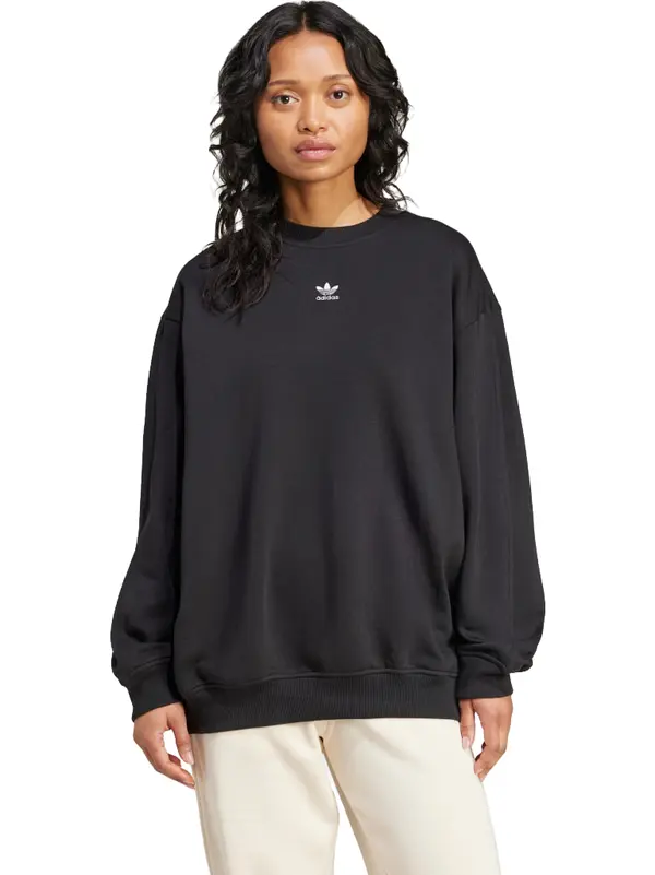 Adidas Essentials Fleece Long Oversized Crew Sweatshirt - Black