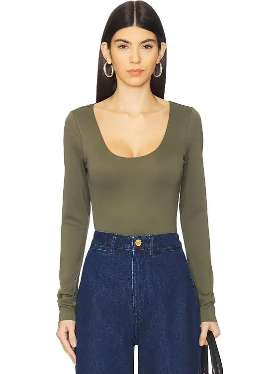 Good American Sculpting Scoop Long Sleeve Body - Olive