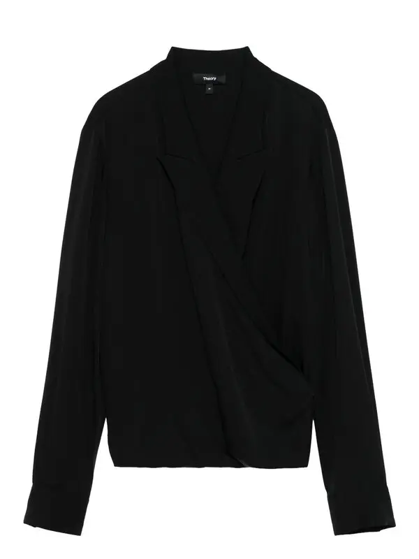 Theory Pk Lapel Wrap Blouse - Black