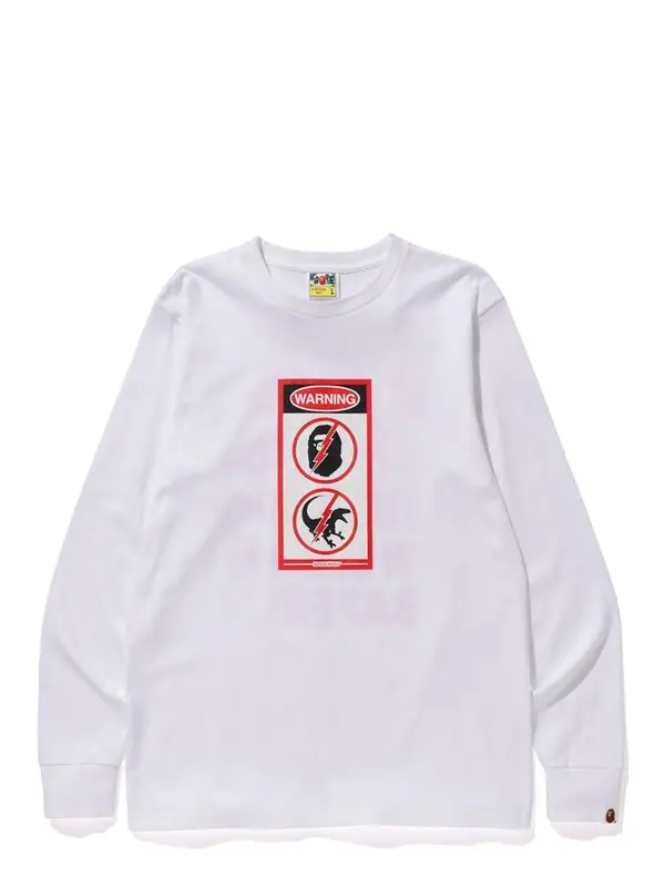 A BATHING APE X Jurassic World Warning Long Sleeve Tee Shirt - White