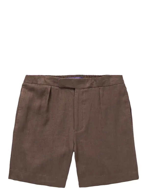 Ralph Lauren Straight-leg Pleated Linen Shorts - Brown