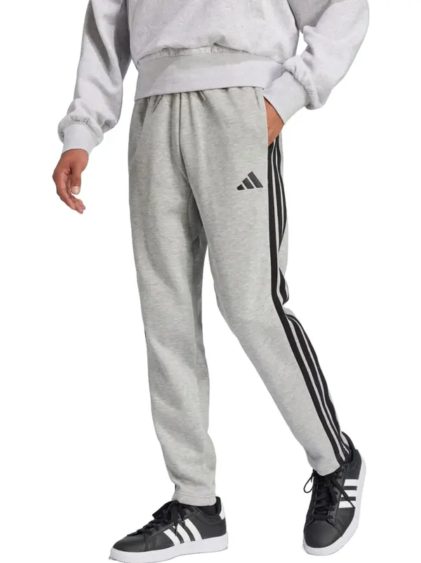 Adidas Essentials 3-stripes Open Hem Fleece Pants - Medium Grey Heather / Black