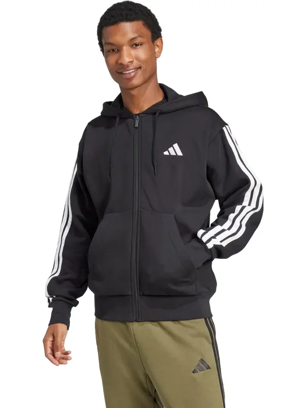Adidas Essentials 3-stripes Fleece Hoodie - Black / White