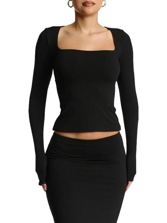 Naked Wardrobe Square Neck Crop Top - Black